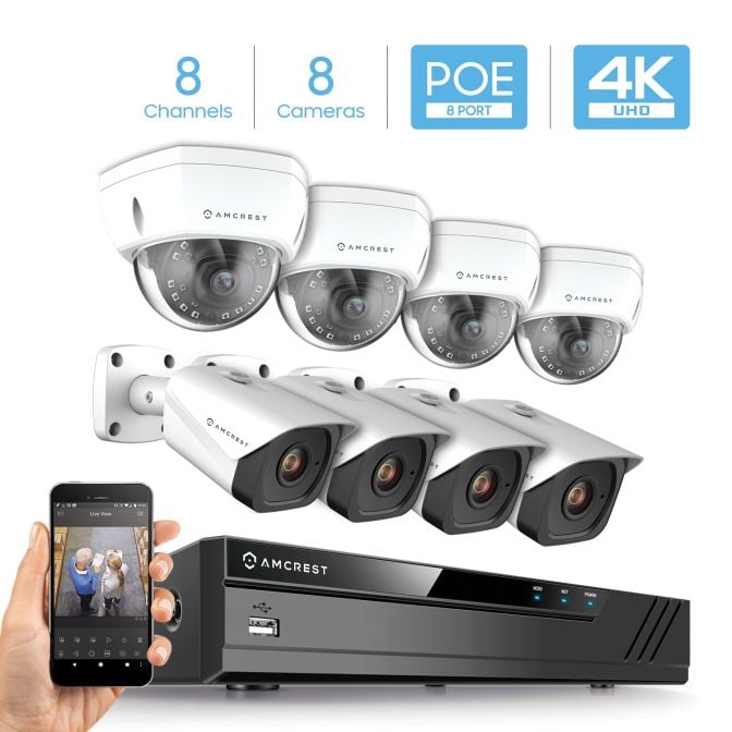 Amcrest 4K Security System 8CH PoE NVR 8x 4K Bullet & Dome IP POE Cam ...