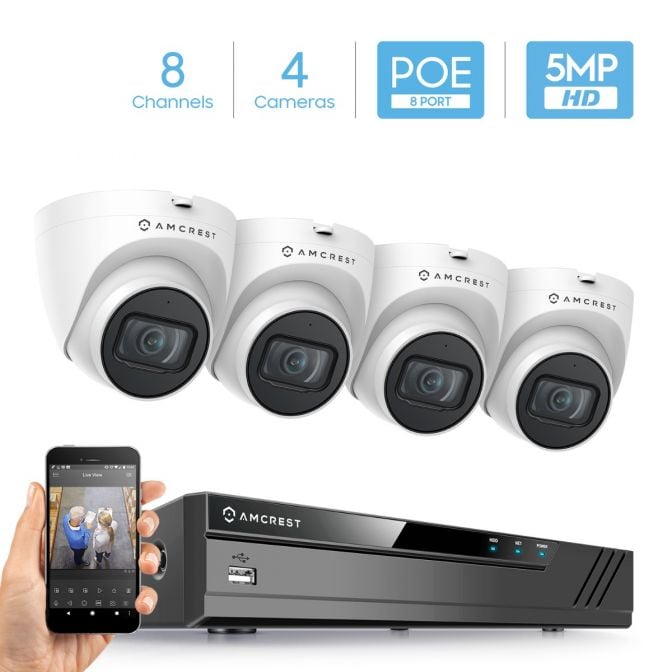 Amcrest 5MP Security Camera System 8CH PoE NVR 4x 5MP Turret PoE Cam ...