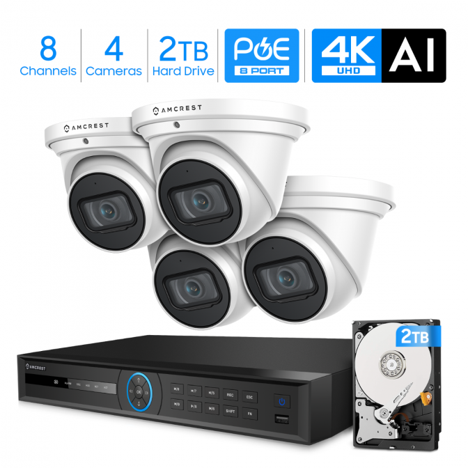 Amcrest 4K AI Security System 8CH PoE NVR 4 x 4K AI Turret POE Cameras ...
