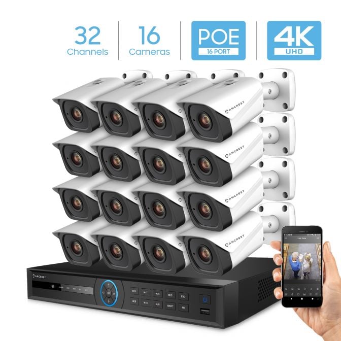 Amcrest 4K Security Camera System 32-Ch NVR, 16Ch PoE 16x 4K POE Cam ...